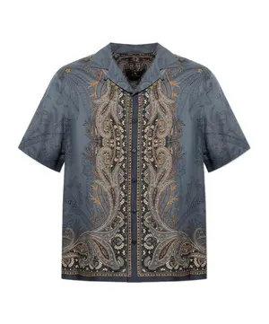 Etro Silk Bowling Shirt With Placed Pegaso Print