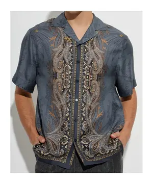 Etro Silk Bowling Shirt With Placed Pegaso Print