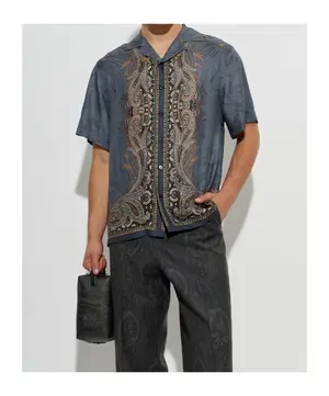 Etro Silk Bowling Shirt With Placed Pegaso Print