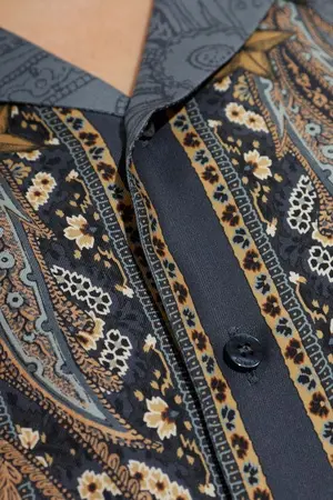 Etro Silk Bowling Shirt With Placed Pegaso Print