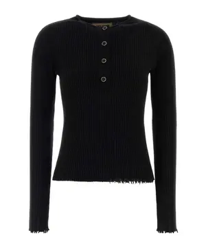 UMA WANG Ribbed Henley Knitted Top