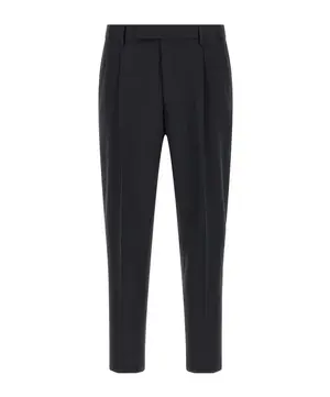 Zegna Navy Cotton And Wool Pants - Blue