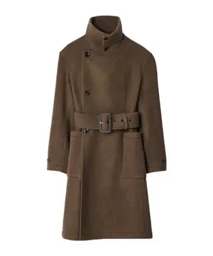 LEMAIRE Fitted Wrap Coat In Felted Wool And Alpaca Blend - Mud