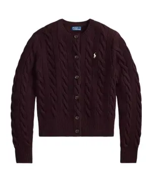 Polo Ralph Lauren Cable Knit Cardigan - Plum Mixed