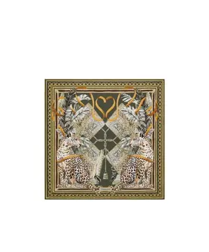 FERRAGAMO Feline Print Silk Foulard - Olive Green