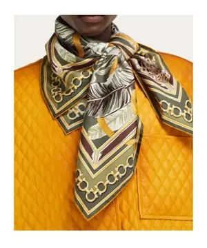 FERRAGAMO Feline Print Silk Foulard - Olive Green