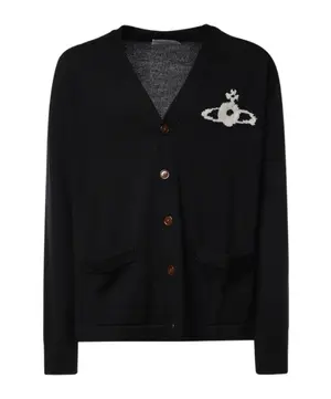 VIVIENNE WESTWOOD Orb Logo V-neck Cardigan - Black