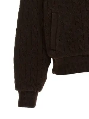 Polo Ralph Lauren Cable Knit Bomber Jacket - Brown