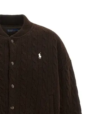 Polo Ralph Lauren Cable Knit Bomber Jacket - Brown