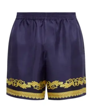 Versace Elasticated Waist Shorts With Baroque Print Piping - Navy