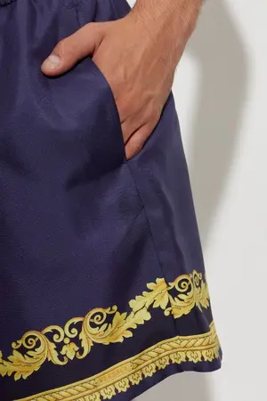 Versace Elasticated Waist Shorts With Baroque Print Piping - Navy