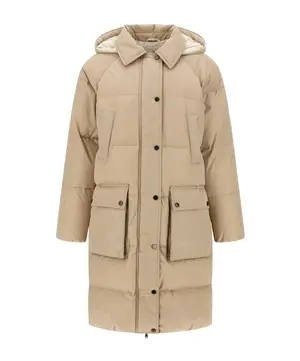 Brunello Cucinelli Zipped Hooded Quilted Coat - Beige