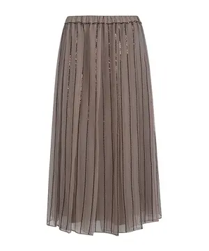 Brunello Cucinelli Striped Midi Skirt With Sequins