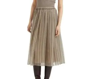 Brunello Cucinelli Striped Midi Skirt With Sequins