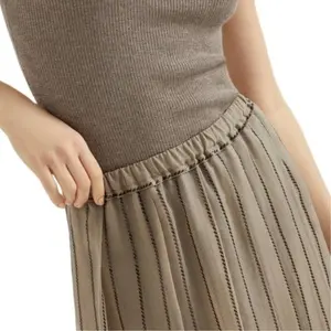 Brunello Cucinelli Striped Midi Skirt With Sequins