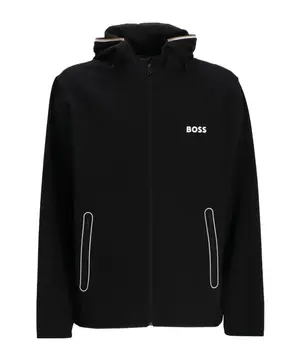 Hugo Boss Logo-printed Zipped Hoodie - Black