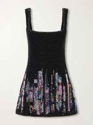 CLIO PEPPIATT Embellished Stretch-mesh Mini Dress - Black