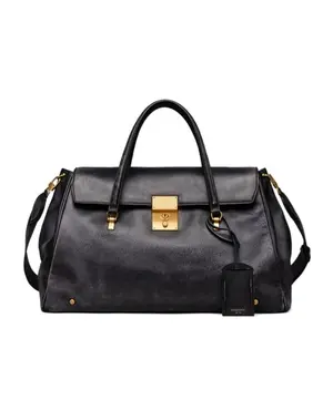 Thom Browne Bolton Weekender Distressed Leather Duffle Bag - Black