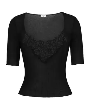 Saint Laurent Lace-trim Ribbed Top - Black