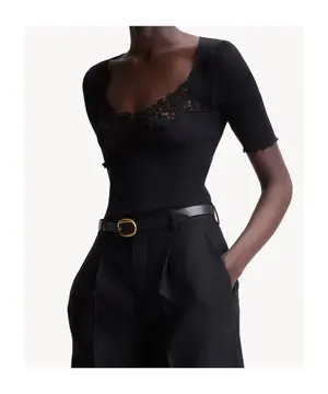 Saint Laurent Lace-trim Ribbed Top