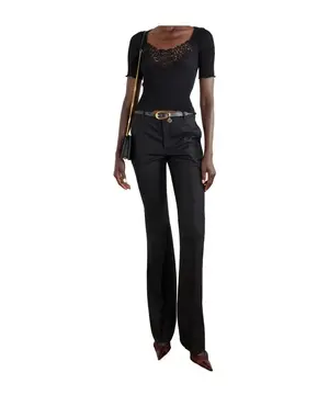 Saint Laurent Lace Trim Ribbed Short-sleeve Top - Black