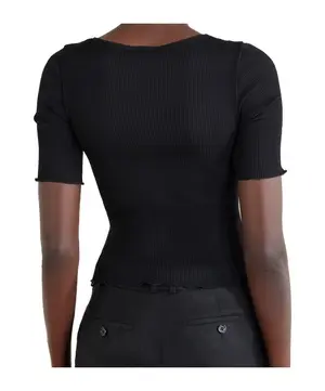 Saint Laurent Lace Trim Ribbed Short-sleeve Top - Black