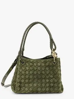 Bottega Veneta Parachute Suede Shoulder Bag With Intrecciato Motif - Multicolor