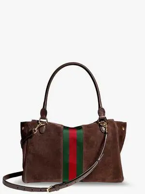 Gucci Paparazzo Suede Handbag With Iconic Web Detail On The Front - Brown