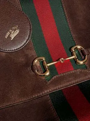 Gucci Paparazzo Suede Handbag With Iconic Web Detail On The Front - Brown
