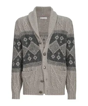 Brunello Cucinelli Shawl Collar Cable-knit Cardigan - Grey