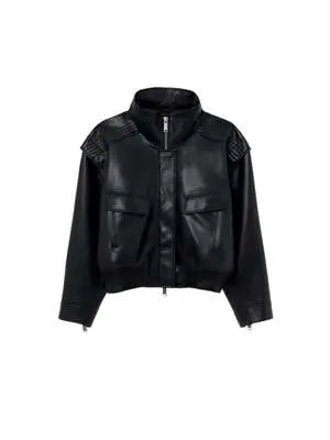 SELF-PORTRAIT Faux Leather Bomber Jacket