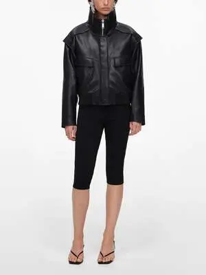 SELF-PORTRAIT Faux Leather Bomber Jacket