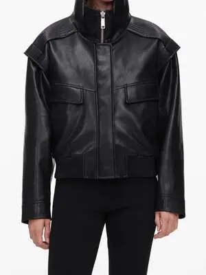 SELF-PORTRAIT Faux Leather Bomber Jacket