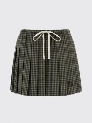 Miu Miu Miu Miu Pleated Plaid Skirt With Drawstring Waist Gray