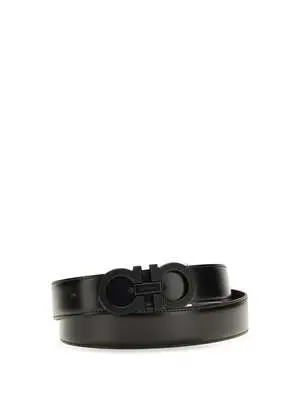 FERRAGAMO Reversible Adjustable Belt With Textured Gancini Buckle - Black
