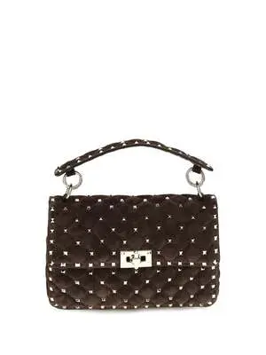 Valentino Garavani Medium Rockstud Spike Suede Top Handle Bag - Brown