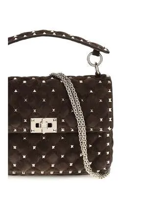 Valentino Garavani Medium Rockstud Spike Suede Top Handle Bag - Brown
