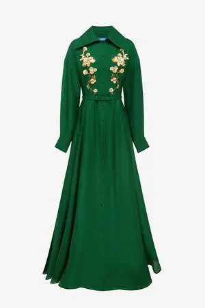 LEO LIN Josephine Embellished Silk Gown - Forest