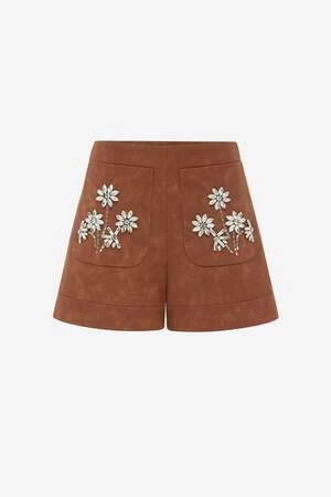 LEO LIN Tessa Embellished Vegan Suede Shorts