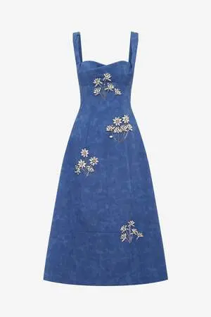LEO LIN Beatrice Embellished Vegan Suede Midi Dress - Azure
