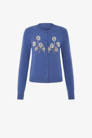 LEO LIN Claire Embellished Cashmere Blend Cardigan - Azure