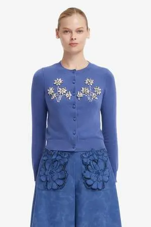 LEO LIN Claire Embellished Cashmere Blend Cardigan - Azure