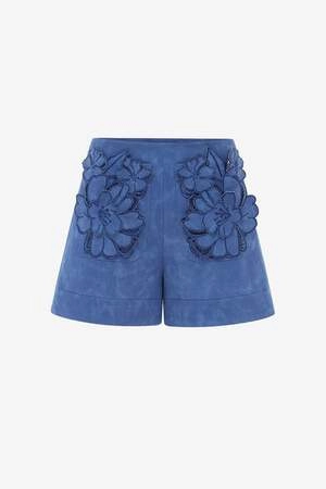 LEO LIN Tessa Appliqué Vegan Suede Shorts