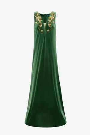 LEO LIN Agathy Velvet Embellished Gown - Forest