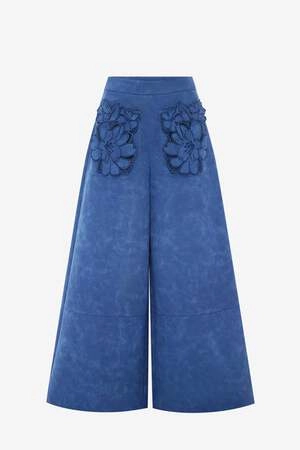 LEO LIN Christine Appliqué Vegan Suede Wide Leg Pants