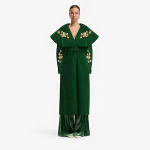 LEO LIN Joan Embellished Wool Coat - Forest