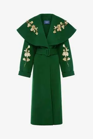 LEO LIN Joan Embellished Wool Coat - Forest