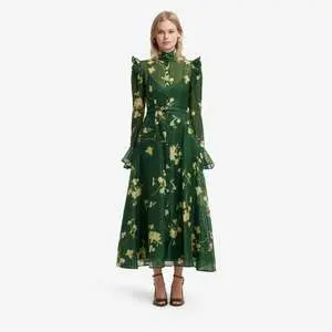 LEO LIN Katrina Butterfly Sleeve Midi Dress - Forest Print