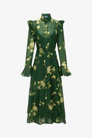 LEO LIN Katrina Butterfly Sleeve Midi Dress - Forest Print