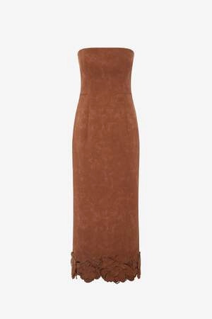 LEO LIN Rayna Appliqué Vegan Suede Bustier Maxi Dress